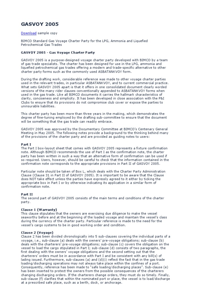 GASVOY 2005: GASVOY 2005 - Gas Voyage Charter Party | PDF | Arbitration ...