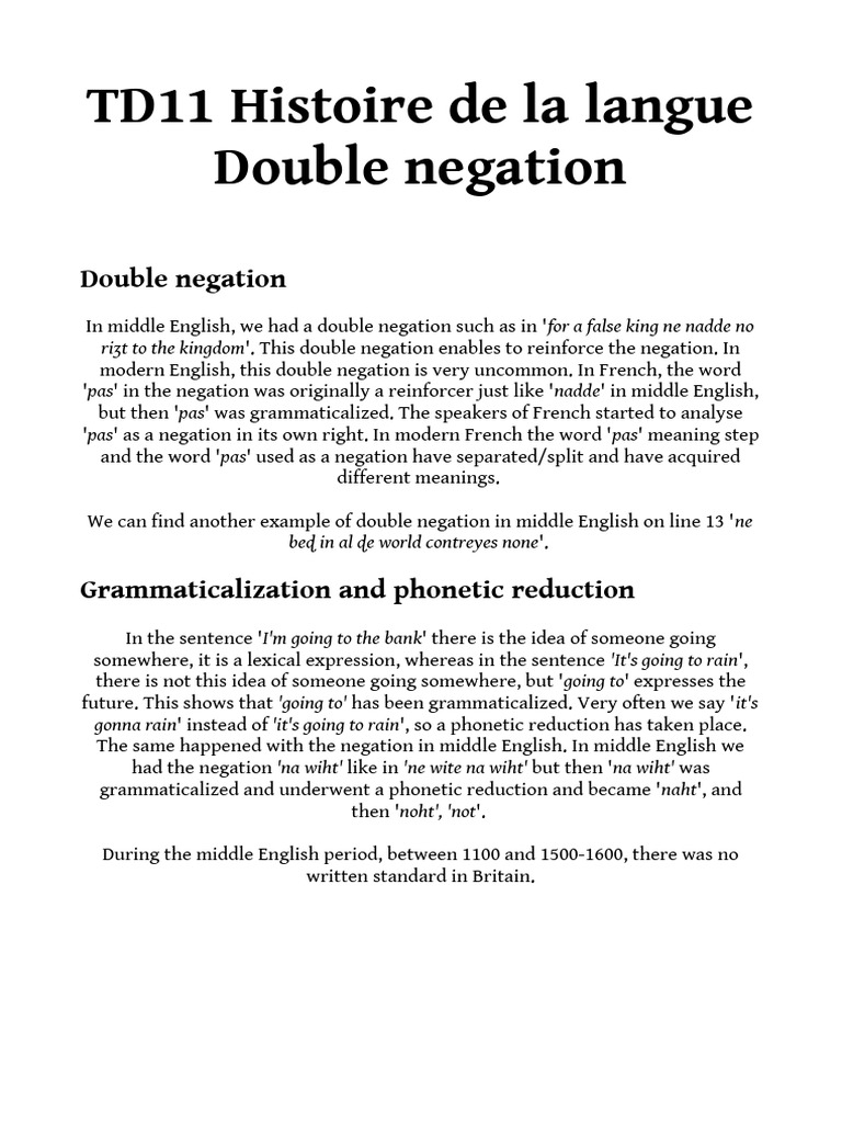 TD11 Histoire de La Langue Double Negation | PDF