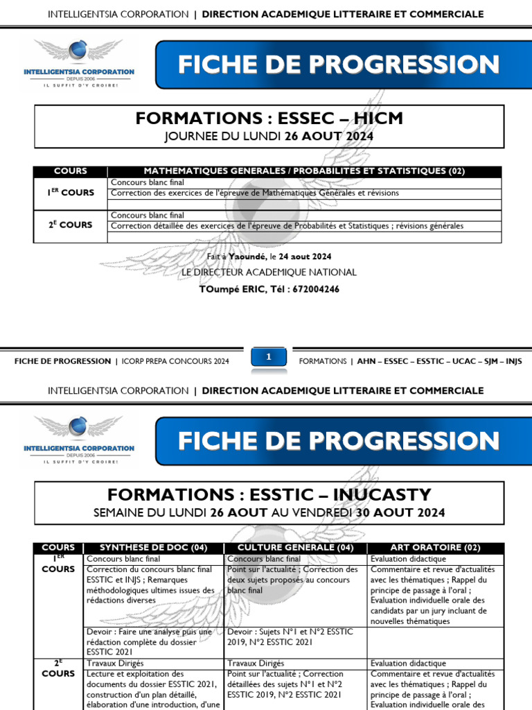 Progression PH2 S8 Ahn-Essec-Esstic-Ucac-Sjm-Injs 2024 | PDF