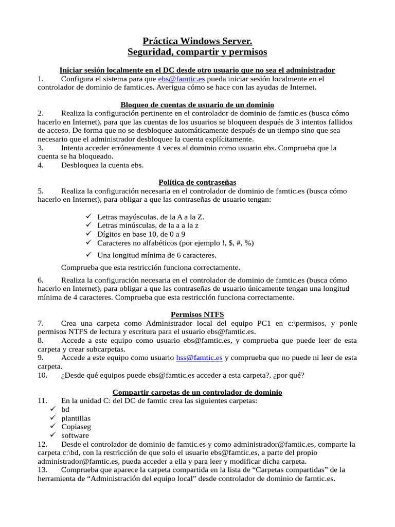 Practicas - Windows - Server - Seguridad - Compartir - y - Permisos | PDF