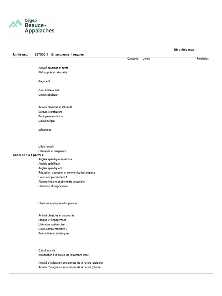 SG Grille de Cours Sciences de La Nature 200.A1 | PDF