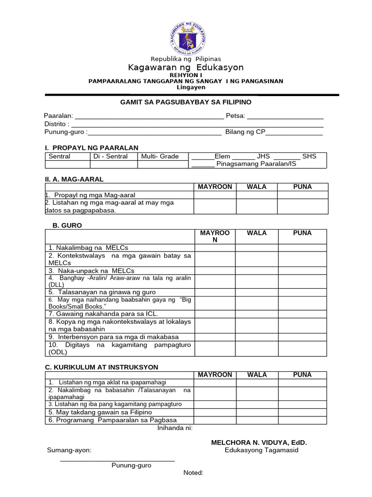 Filipino Monitoring Tool | PDF