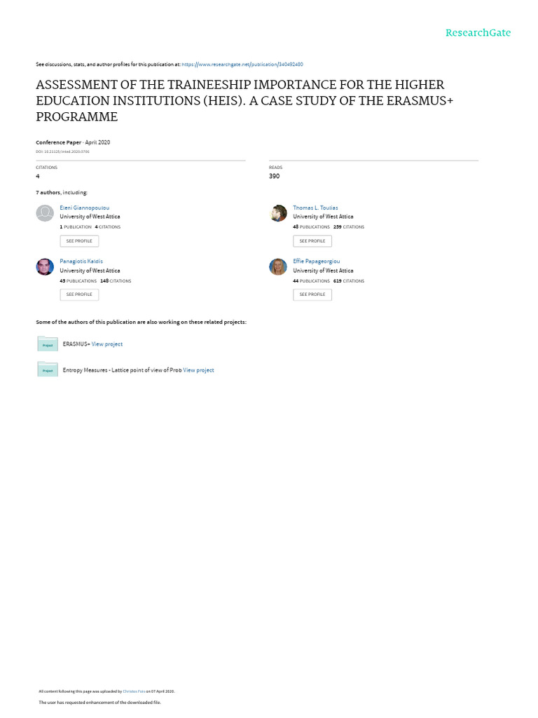 Assessment of The Traineeship Importance For The Higher Education Institutions A Case Study of ...