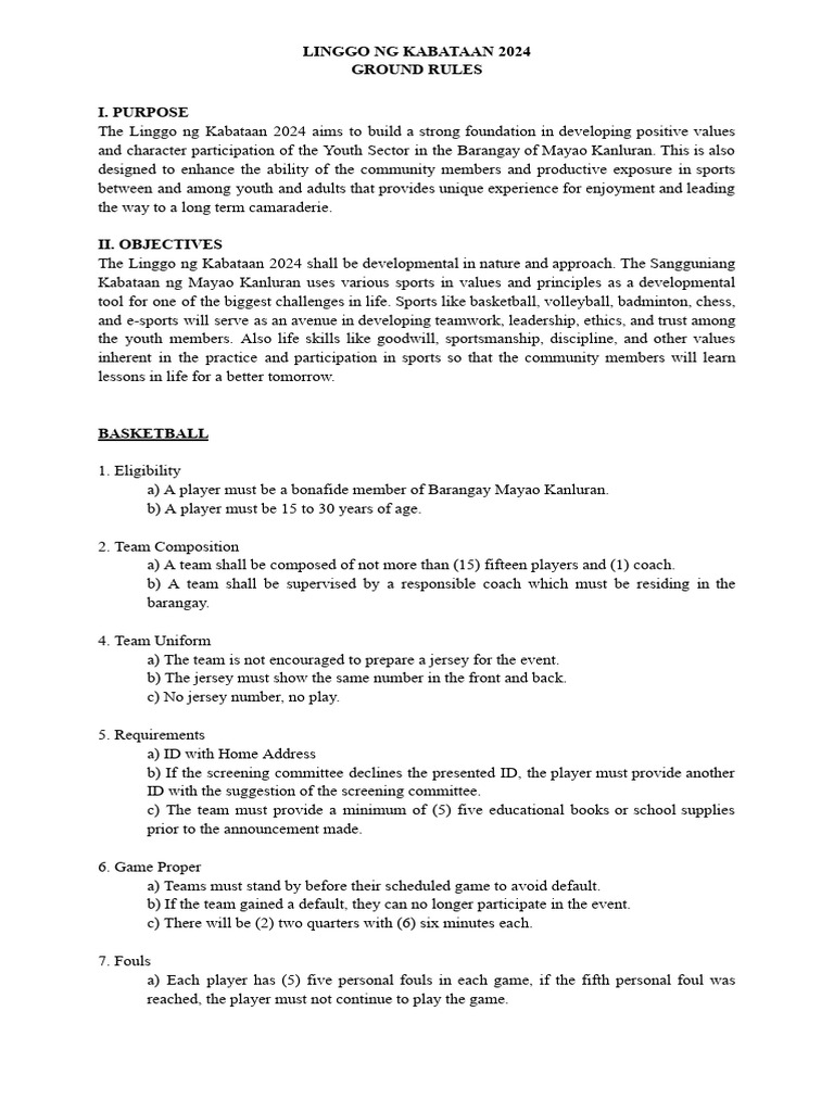 Linggo NG Kabataan 2024 Ground Rules | PDF