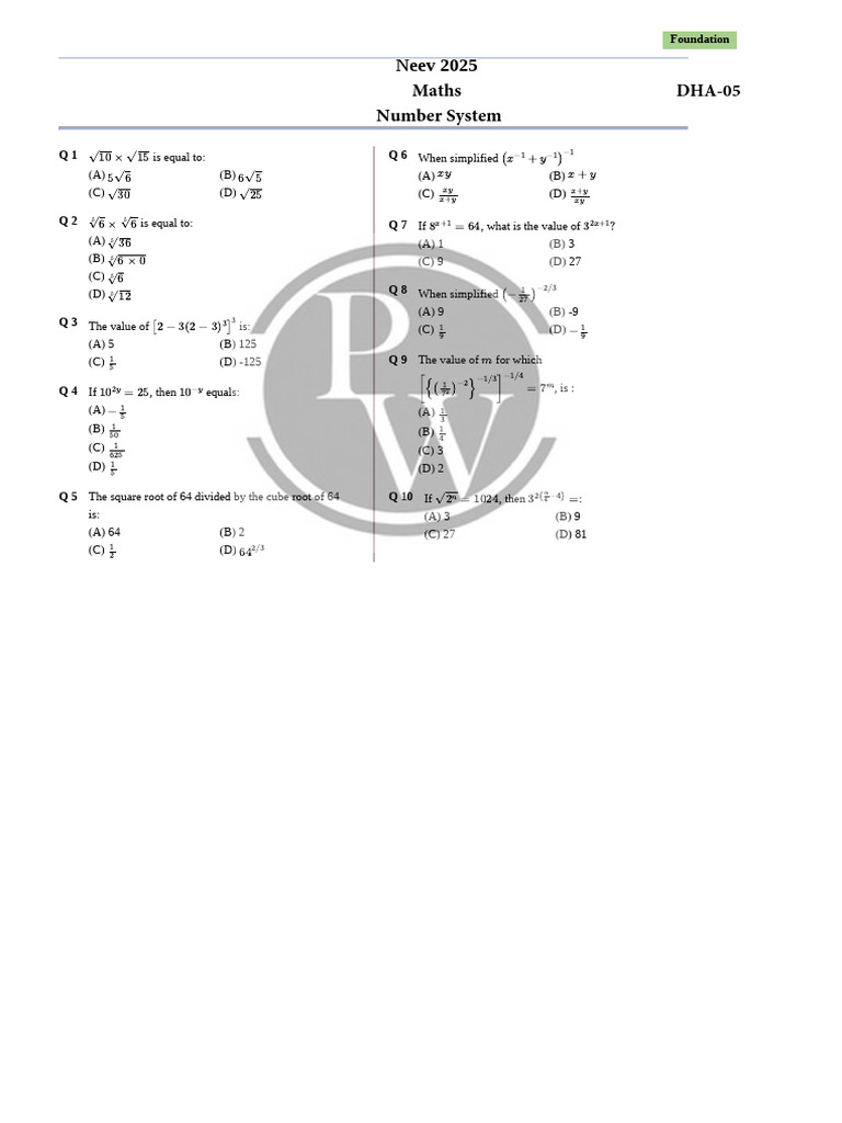 Number System _ DHA 05 (Of Lecture 08) __ Extra DHA __ Neev 2025 | PDF