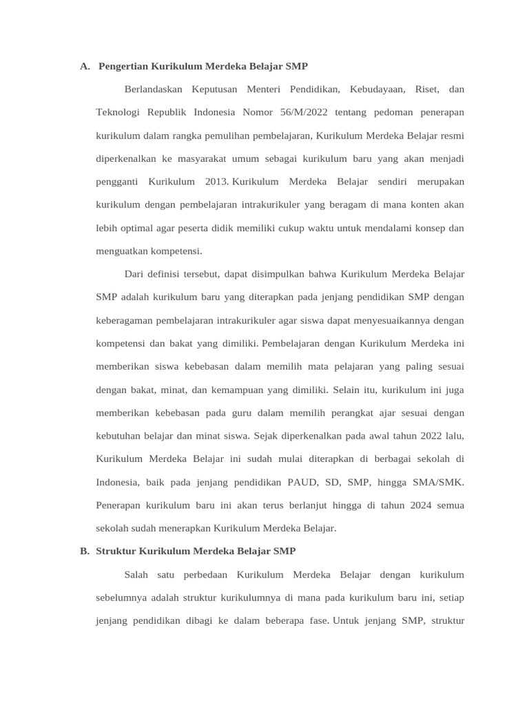 Pengertian Kurikulum Merdeka Belajar SMP | PDF