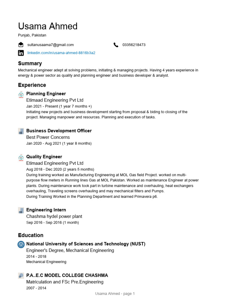 Resume Usama Ahmed | PDF