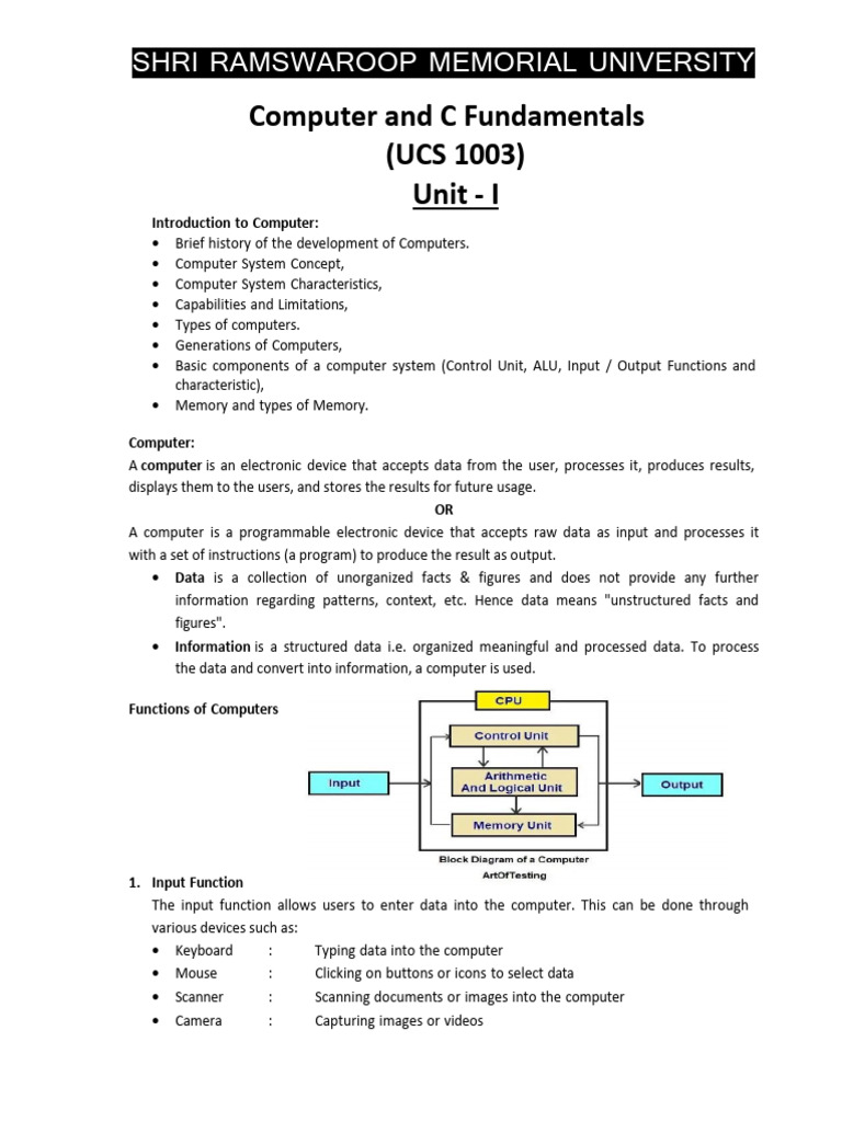 Unit 1 Ucs1003 | PDF
