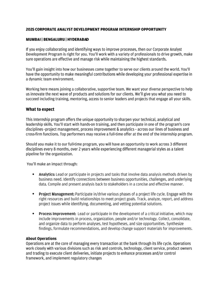 2025 Corporate Analyst Development Program Academic Internship ...