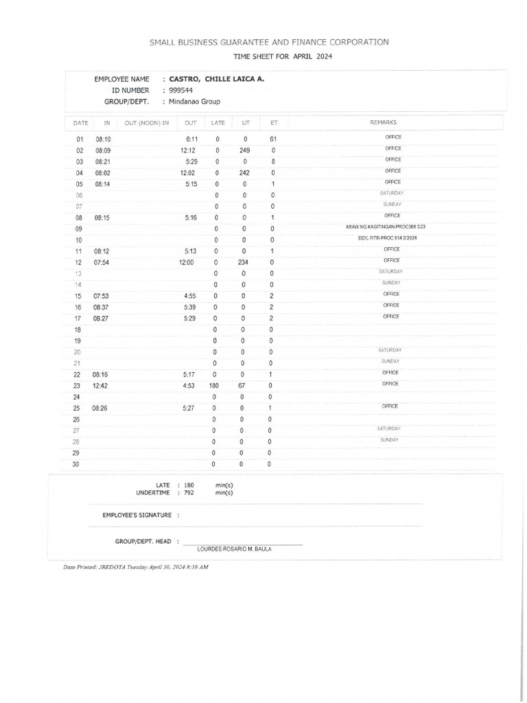 Timesheet - April 2024 | PDF