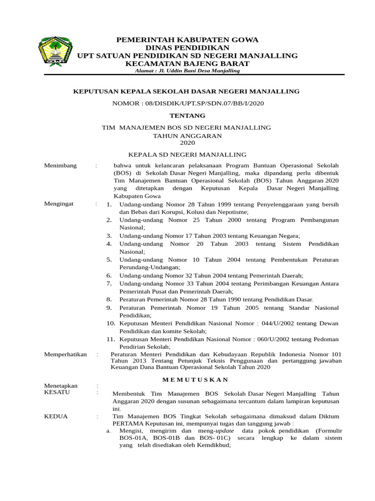 SK Tim Managemen Bos | PDF