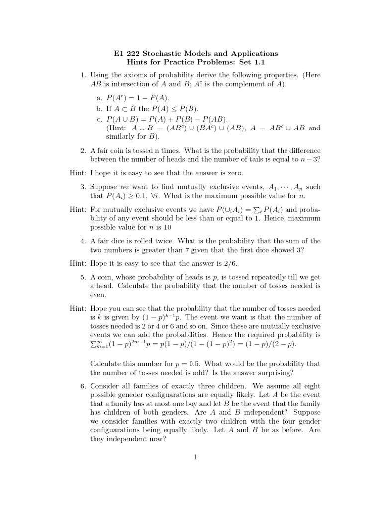 Problem Sheet 1.1 Hints | PDF