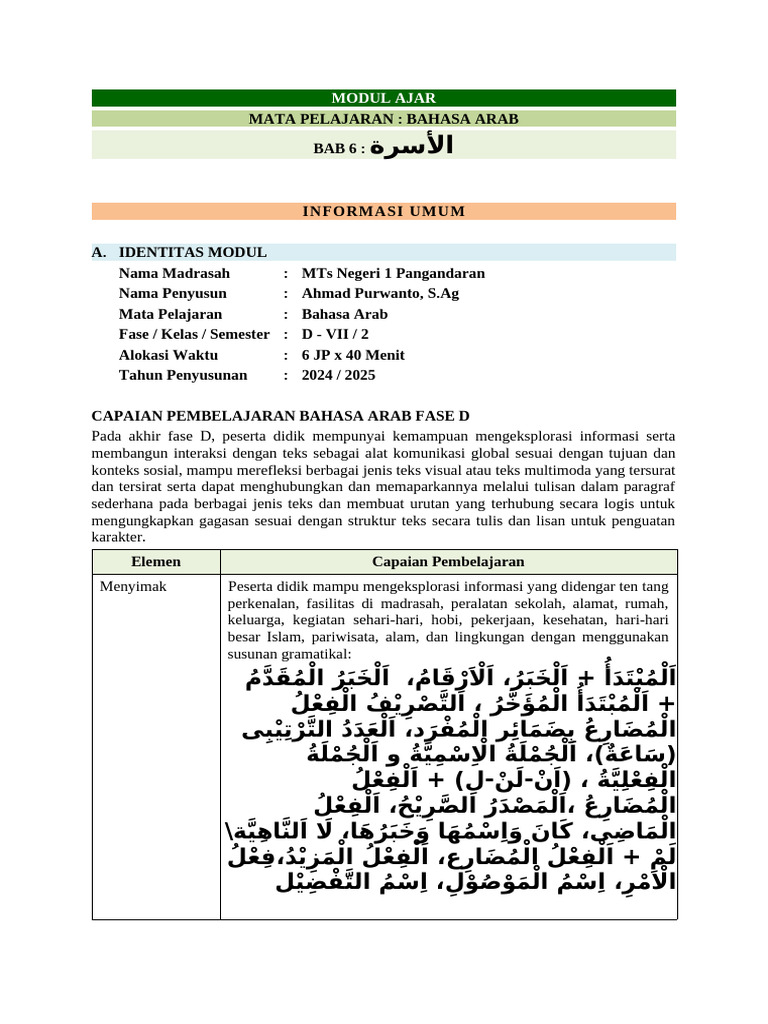 Modul Ajar 6 (الاسرة) | PDF