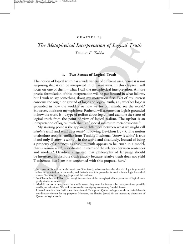 The Metaphysical Interpretation of Logic | PDF