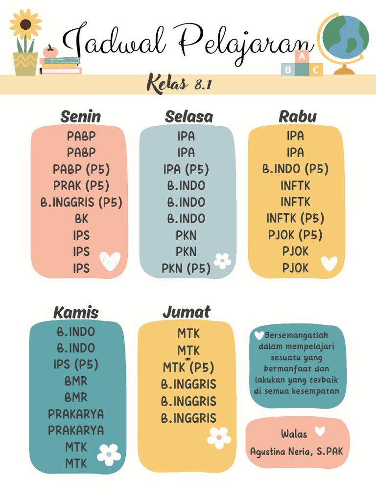 Class Schedule in Blue Pink and Yellow Cute Style | PDF