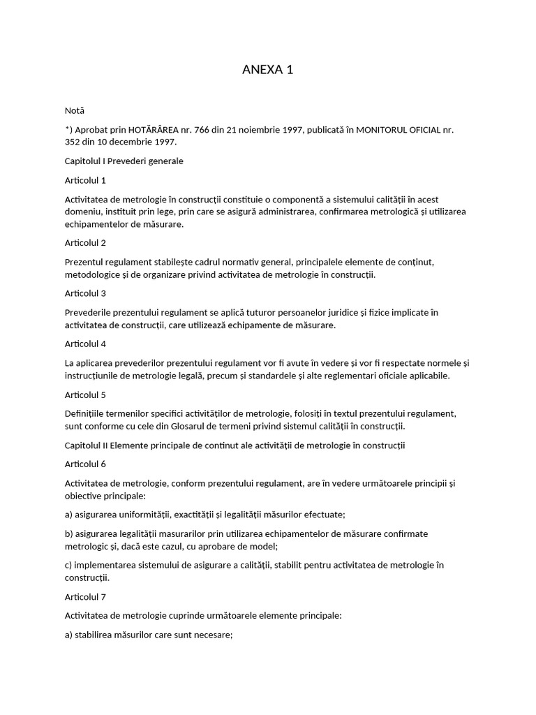 Anexa 1 HG 766 Din 1997 | PDF