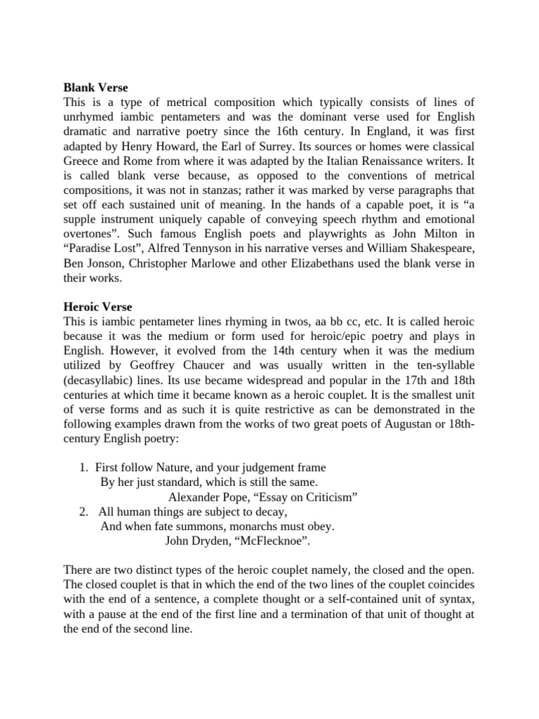 Note 5 Types of Verse | PDF