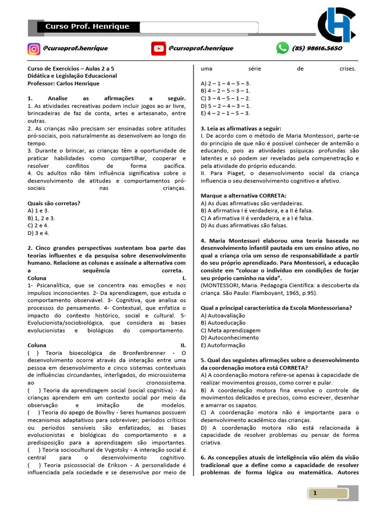 Curso de Exercícios - Aulas 2 A 5 | PDF