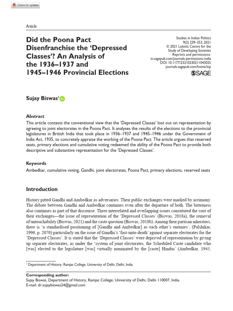 Poona Pact - Sujay Biswas | PDF