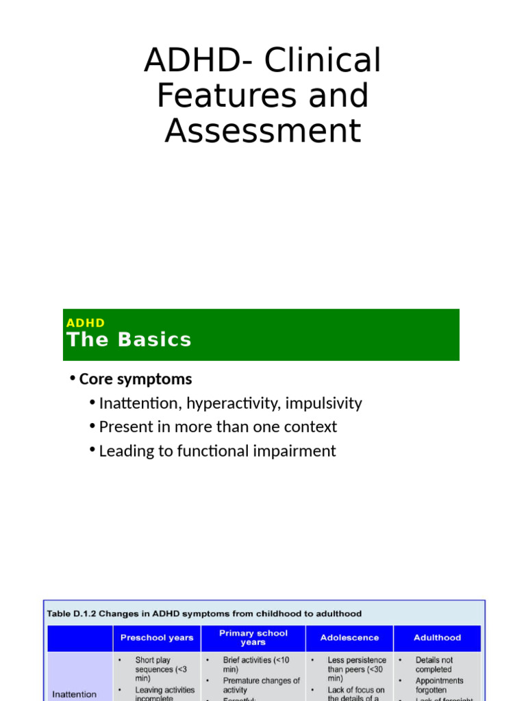 ADHD - Clinical Features and Assessment | PDF
