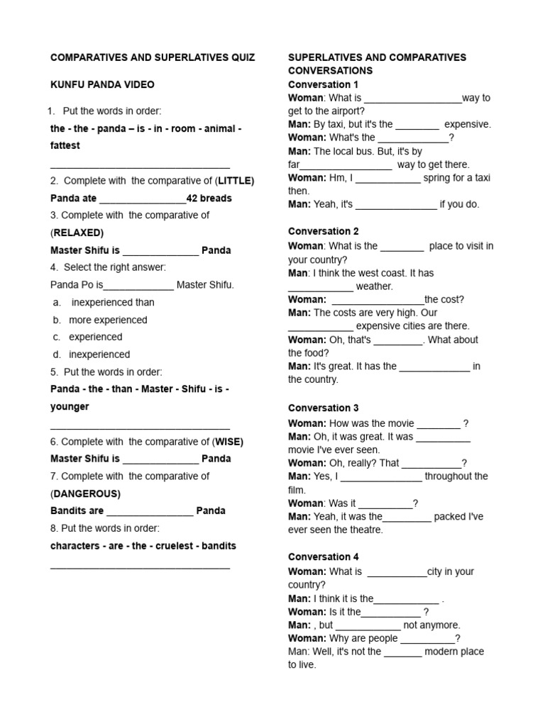 Comparatives and Superlatives Quiz | PDF