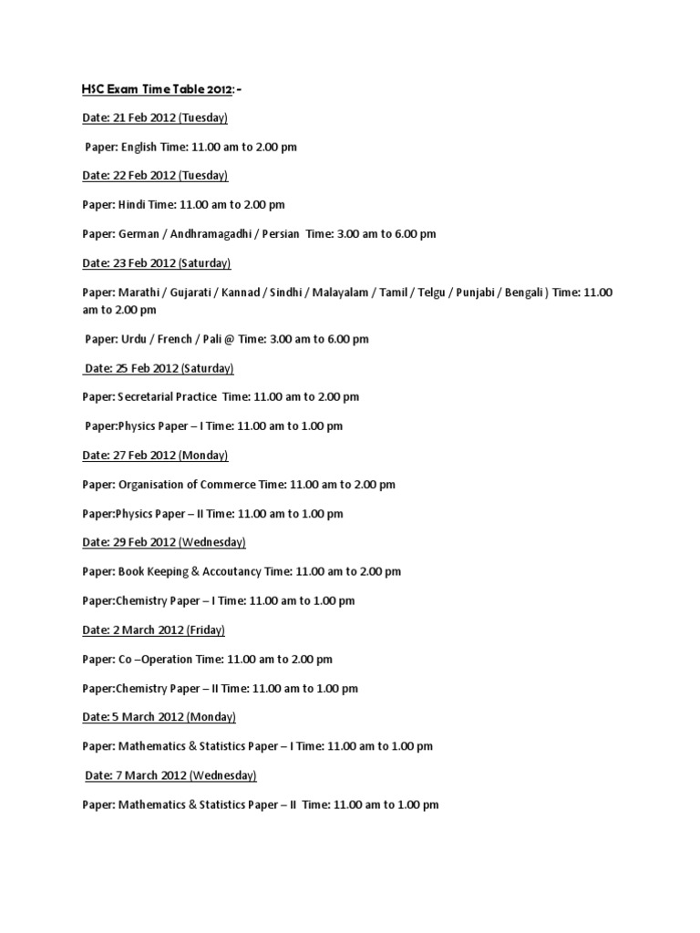 HSC Exam Time Table 2012 | PDF | Science And Technology | Science