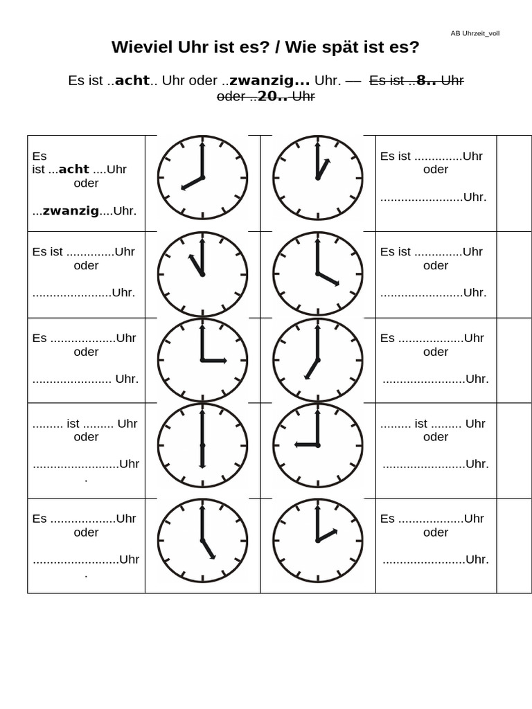 Wieviel Uhr Ist Es? / Wie Spät Ist Es? | PDF