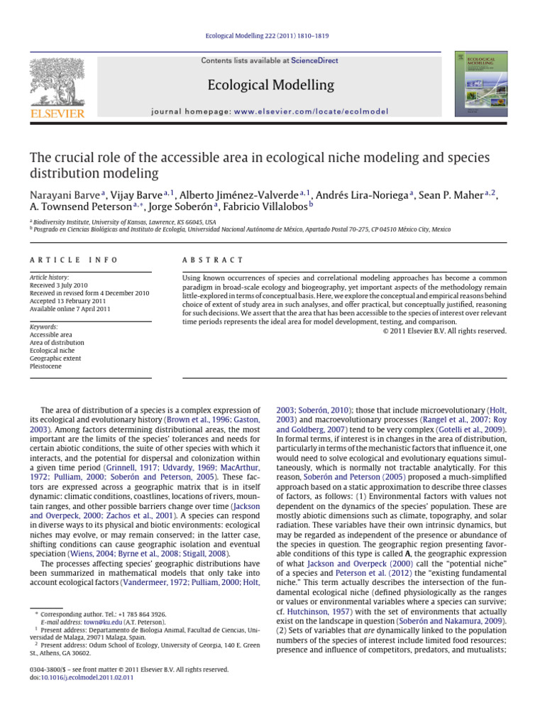 Barve Et Al 2011 the Crucial Role of the Acessible Area in Ecological Niche Modeling and Species ...