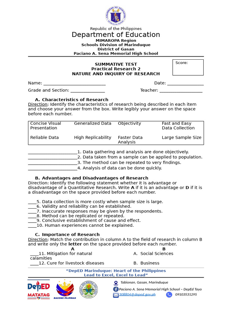 Summative Test-PR2-Q1.1 | PDF
