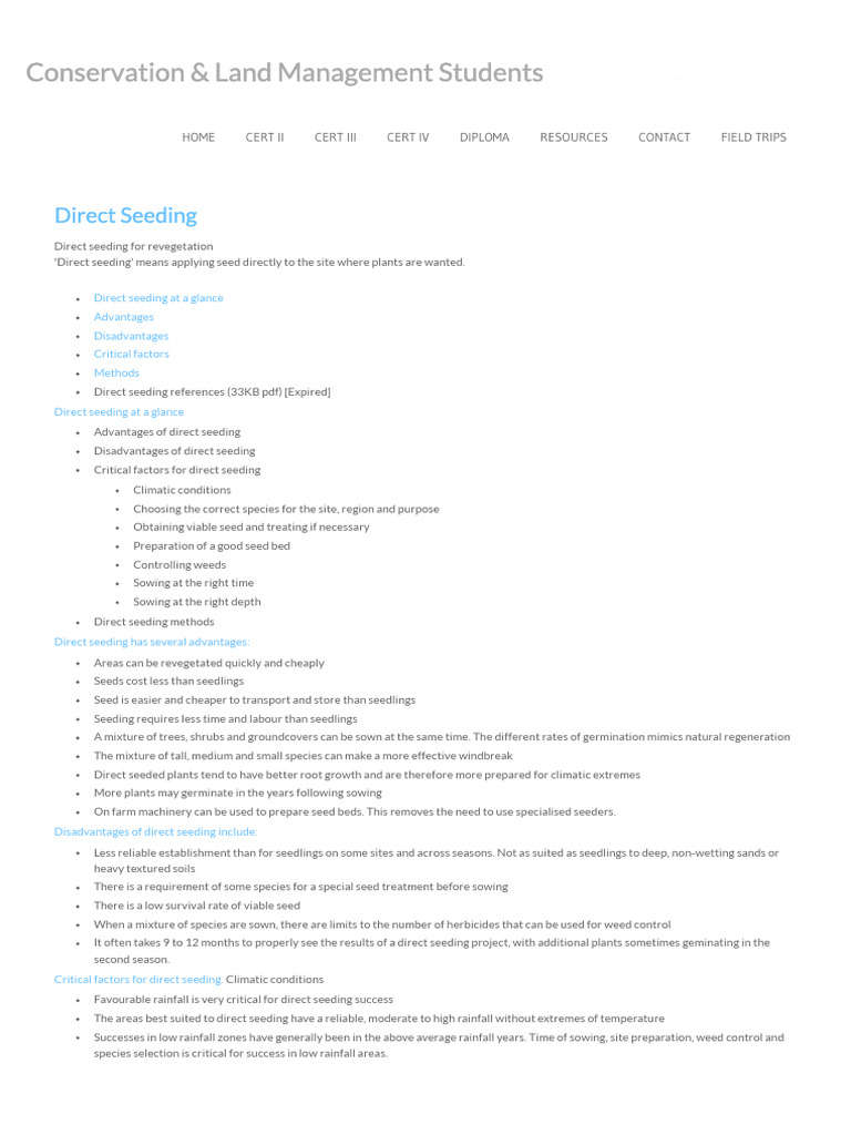 Direct Seeding - Conservation & Land Management Students | PDF