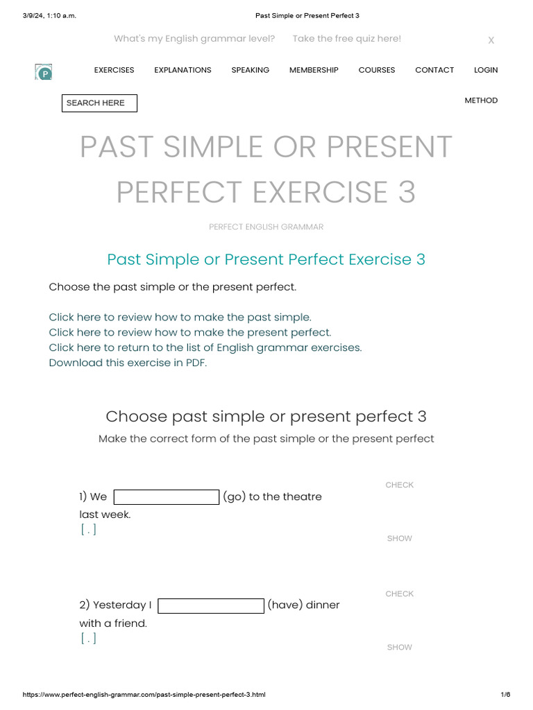 Past Simple or Present Perfect 3 | PDF