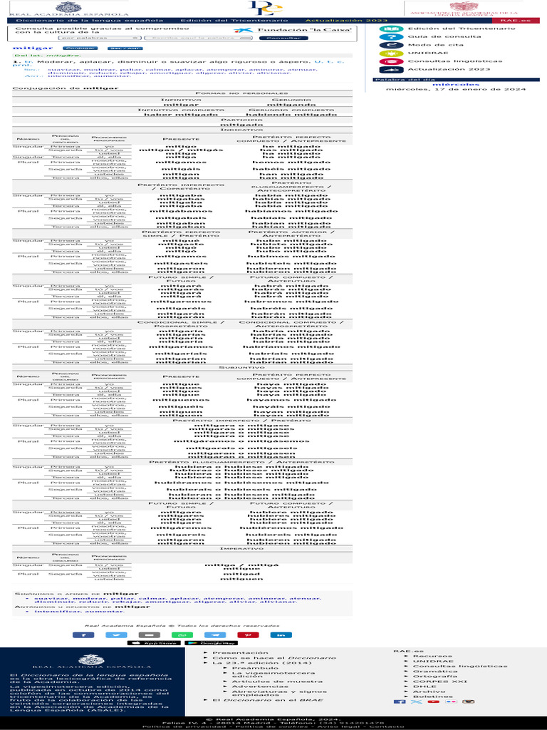 Mitigar Definición Diccionario de La Lengua Española RAE - ASALE | PDF