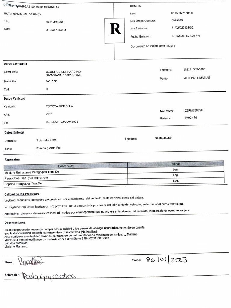 Remito PHK-476 | PDF
