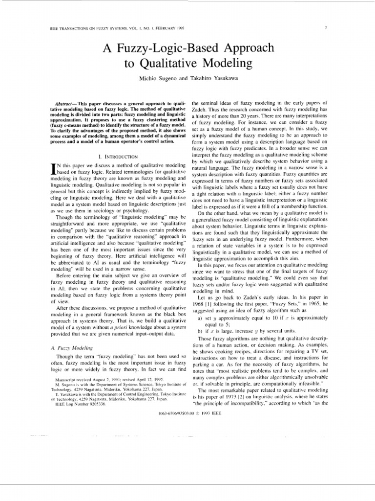 A Fuzzy-Logic-Based Approach Qualitative Modeling: Abstract | PDF | Fuzzy Logic | System