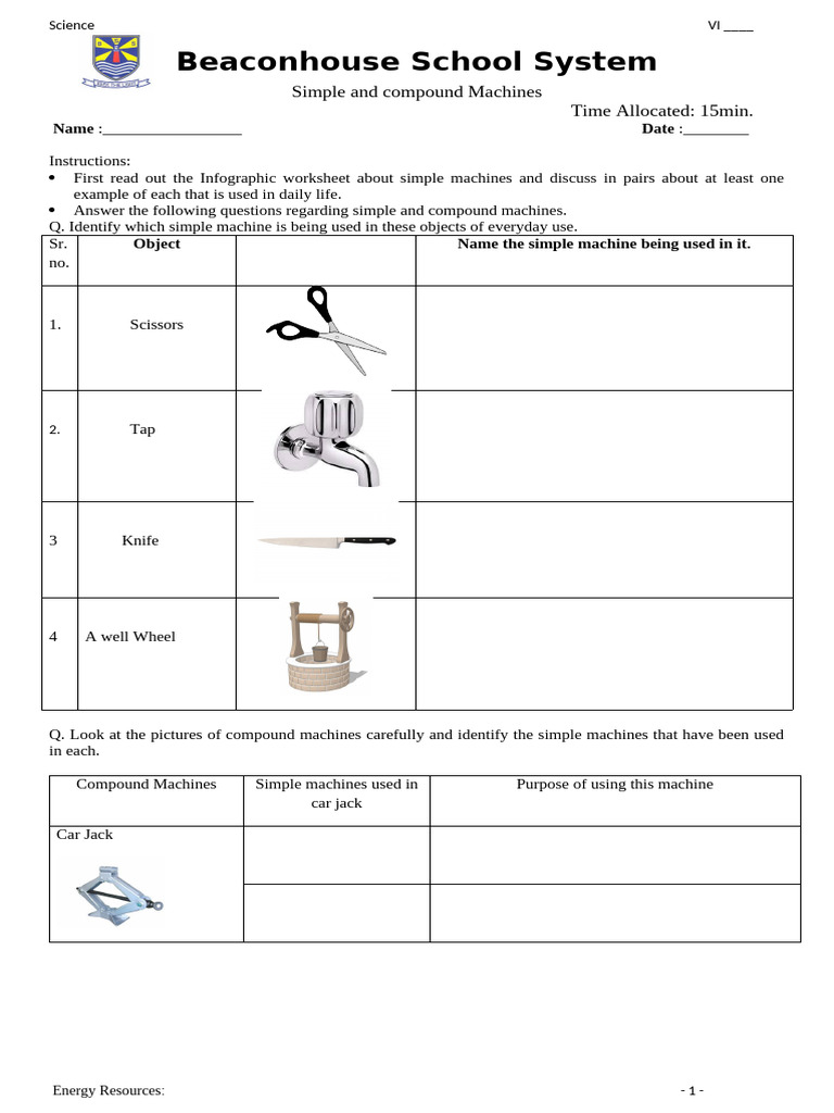 Simple and Complex Machines Worksheets | PDF | Technology & Engineering