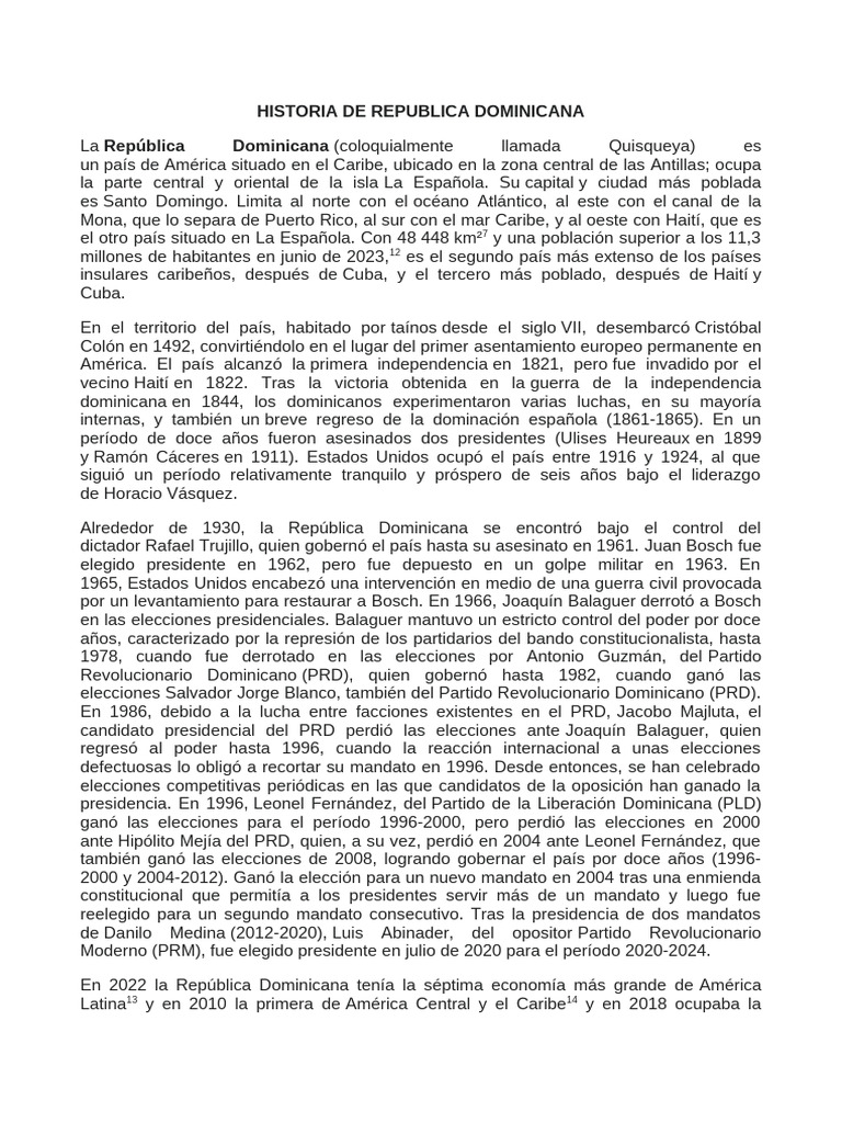 Historia de Republica Dominicana | PDF