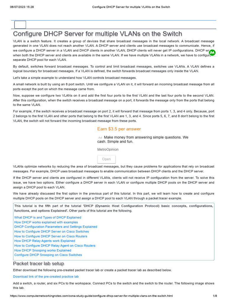 Configure DHCP Server For Multiple VLANs On The Switch | PDF Configure DHCP Server For Multiple VLANs On The Switch | PDF