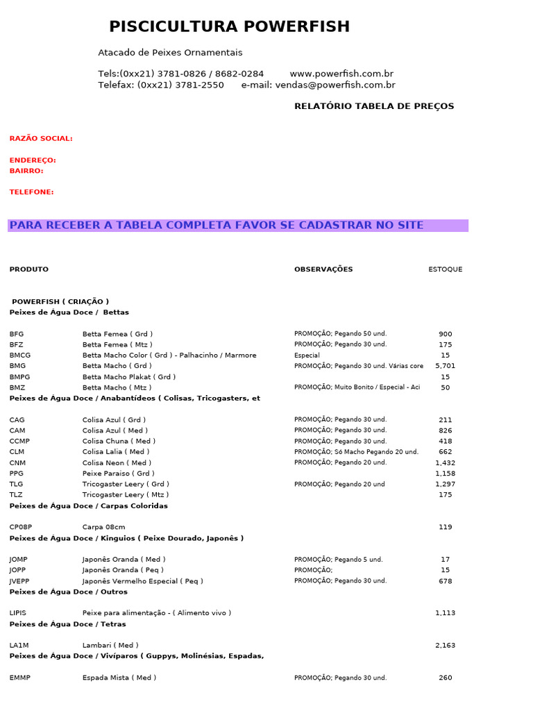Tabel a Power Fish de Peixe s | PDF