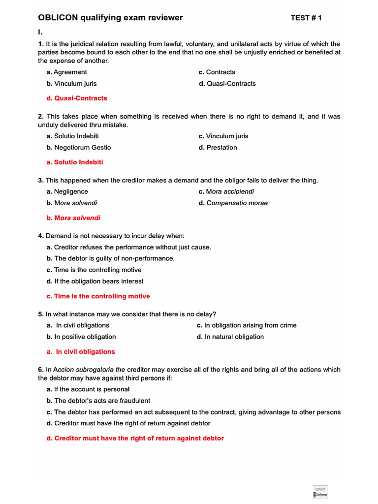 OBLICON Qualifying Exam Reviewer | PDF