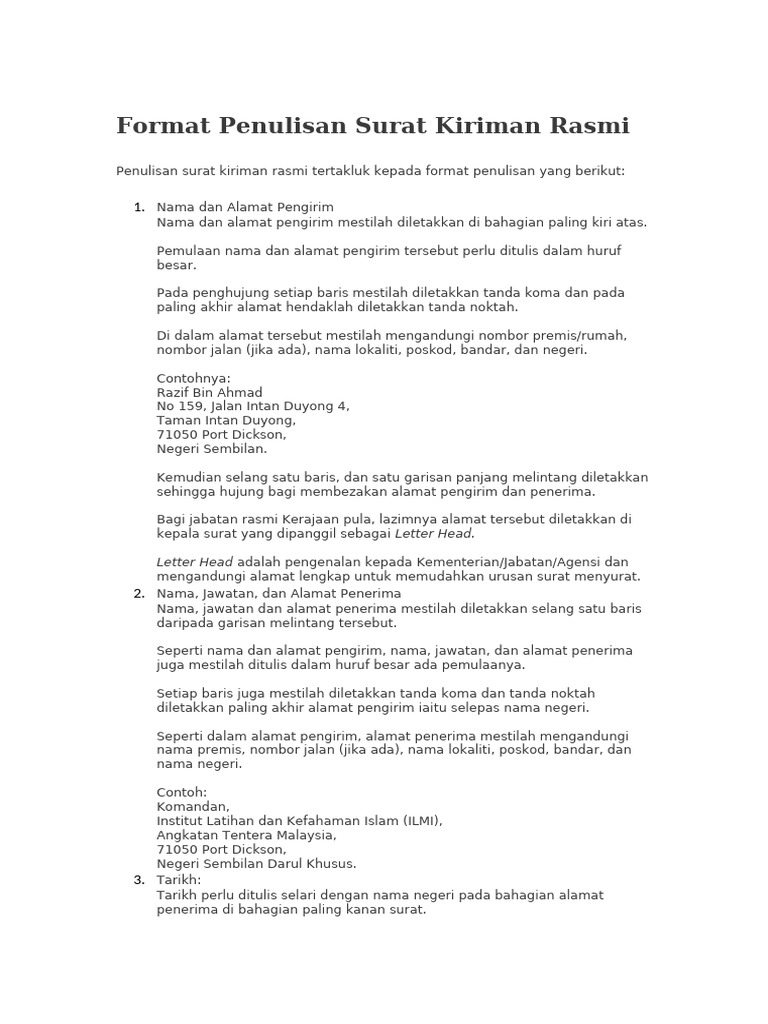 Format Penulisan Surat Kiriman Rasmi | PDF