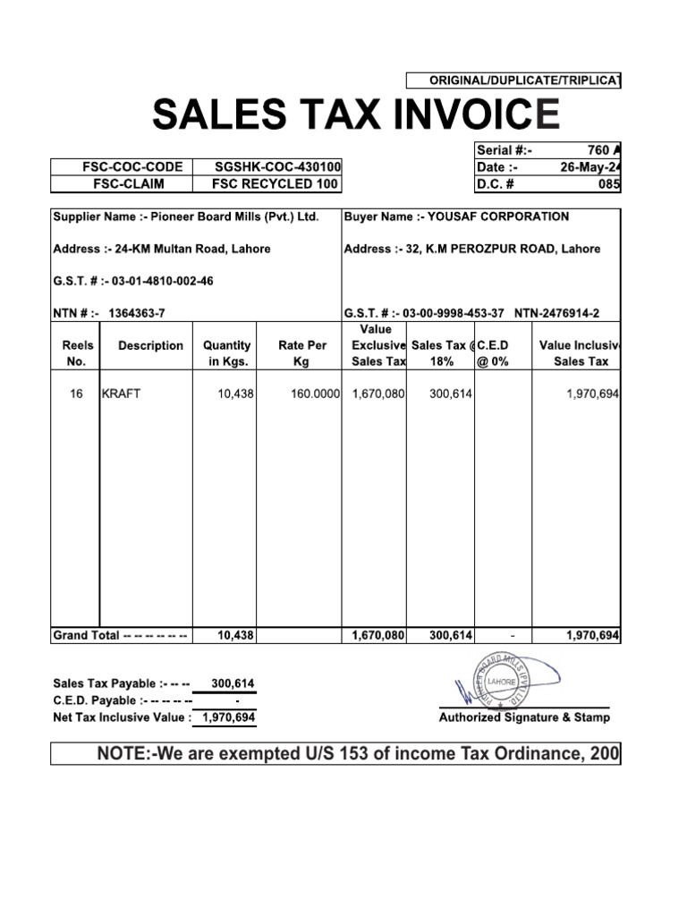 Pioneer Invoice DC#85 1 | PDF