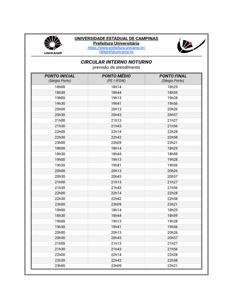 Horario Circular Noturno | PDF