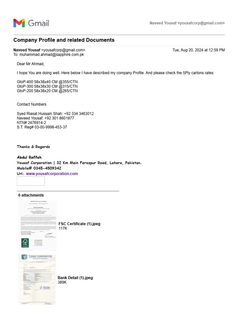 Gmail - Company Profile and Related Documents | PDF