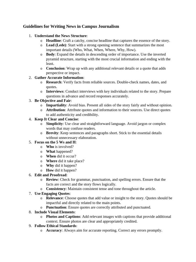Guidelines For Writing News in Campus Journalism | PDF | Journalism | News