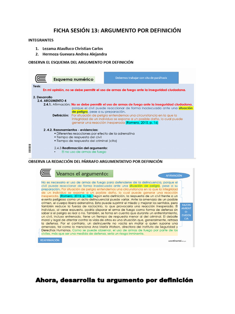 Ficha Sesión 13 - Argumento Por Definición | PDF
