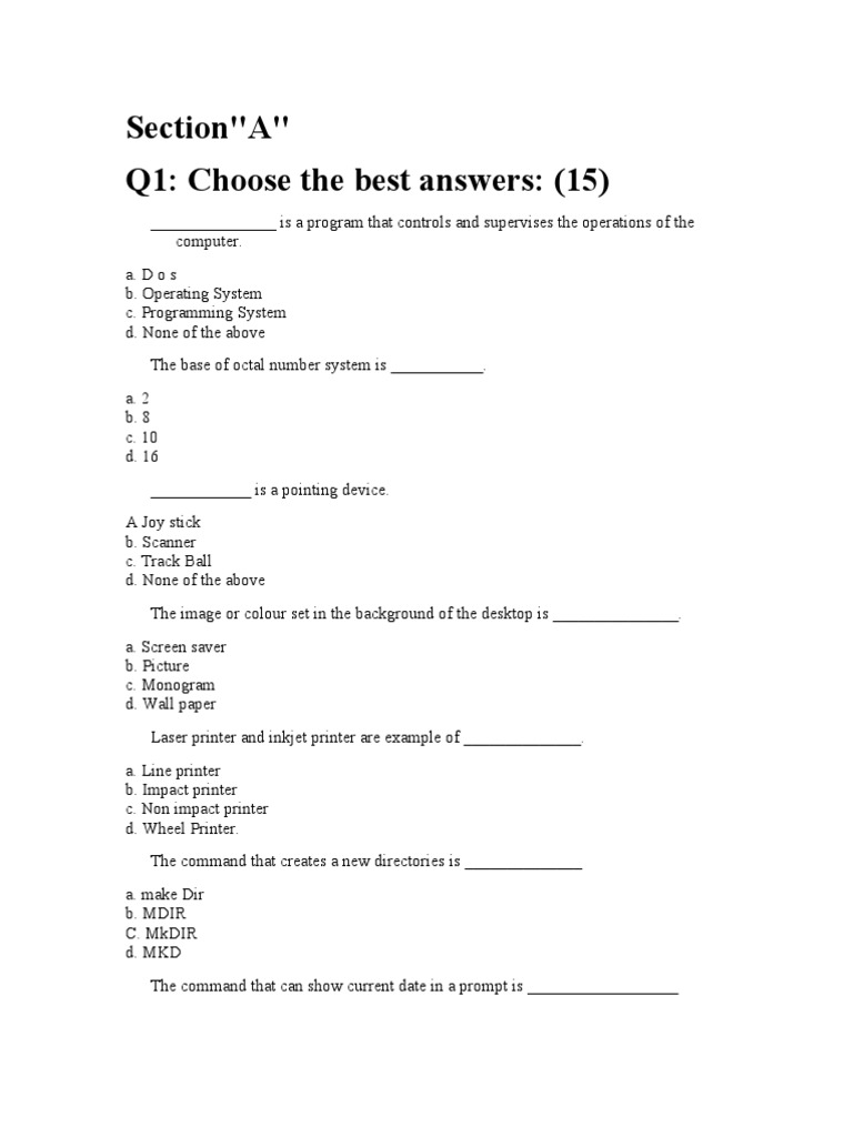 Guess Paper | PDF | Printer (Computing) | Operating System