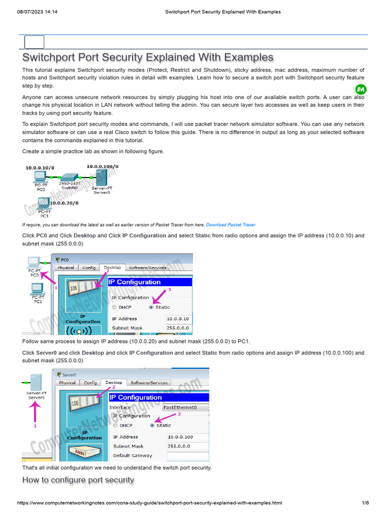 Switchport Port Security Explained With Examples | PDF