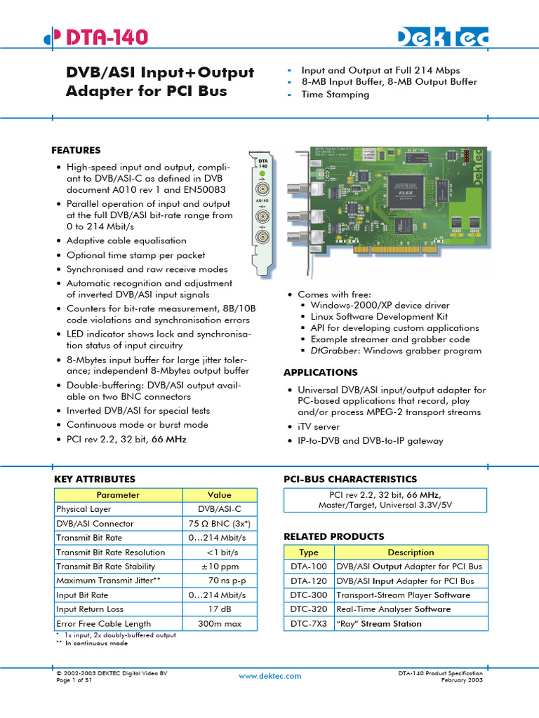 DTA-140 Dektek product specification | PDF