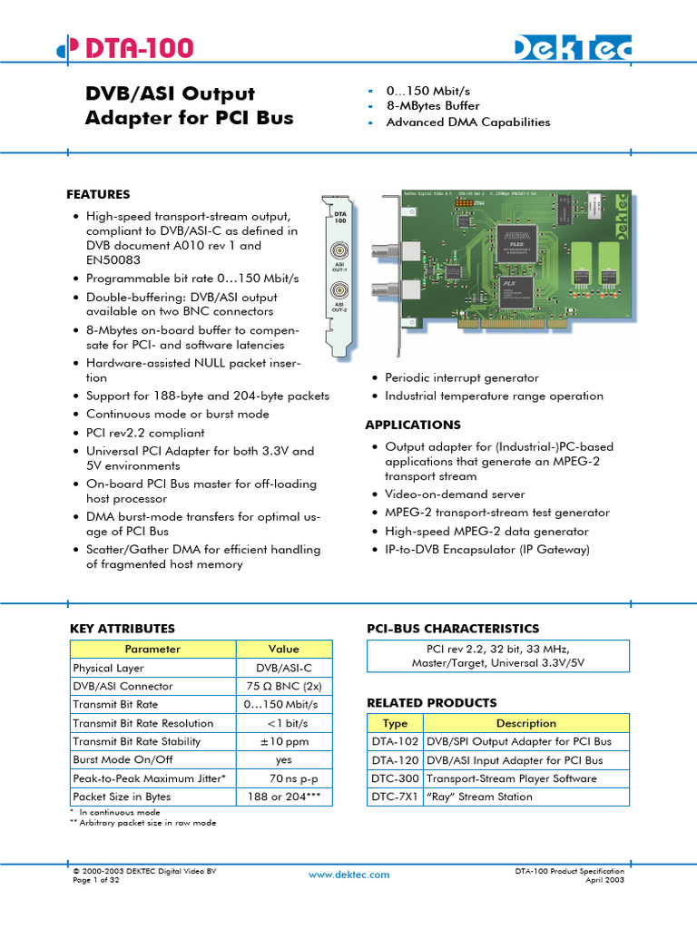 DTA-100 Dektek Product Specification | PDF