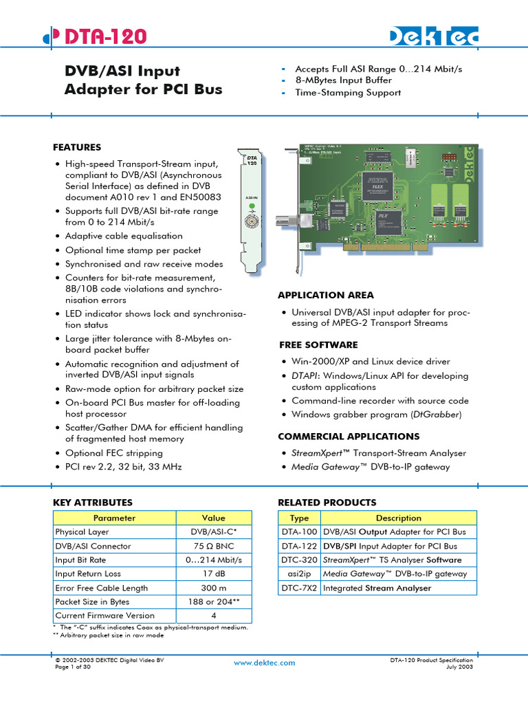 DTA-120 Dektek Product Specification | PDF